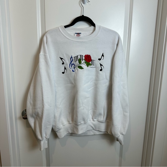 Vintage | Sweaters | Vintage 9s Music Notes Piano With Rose White ...